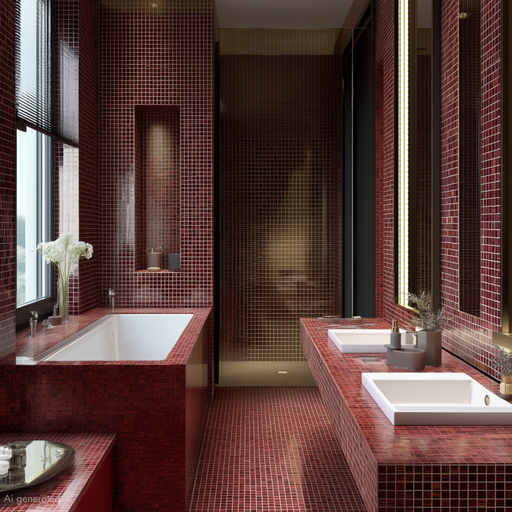 The Mosaic Factory - Wine Red Golden Vein - Square - Multi Mosaics